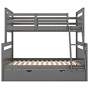 DEYOBED Twin Over Full Wooden Bunk Bed with Trundle Converted into 2 Beds for Kids Teens