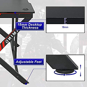 Gaming Desk 45" W x 29" D Home Office Computer Desk Racing Style Study DeskExtra Large Modern Ergonomic PC Carbon Fiber Writing Desk Table with Cup Holder Headphone Hook