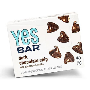 The YES Bar – Dark Chocolate Chip – Plant Based Protein, Decadent Snack Bar – Vegan, Paleo, Gluten Free, Dairy Free, Low Sugar, Healthy Snack, Breakfast, Low Carb, Keto Friendly (Pack of 6)