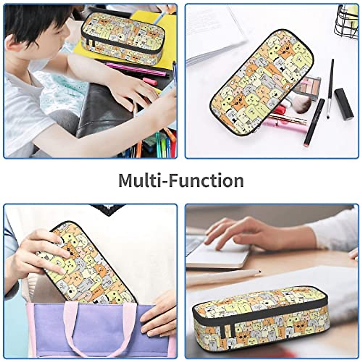 Igneinf Funny Animal Compartment Pencil Case Durable With Zipper Pencil Pouch For Office Boys Girls Teenagers