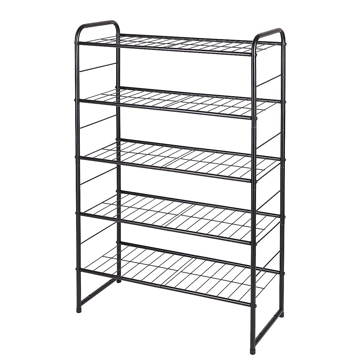 REGILLER 5-Tier Stackable Shoe Rack, Expandable & Adjustable Shoe Organizer Storage Shelf, High Capacity, Wire Grid, Black
