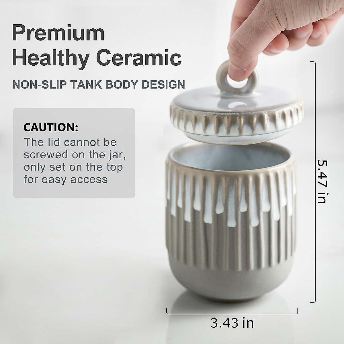 MISSYSSIM Qtip Holder Dispenser Bathroom Canisters Jar with Lid - 14 oz Ceramic Apothecary Canister for Cotton Ball Swabs Round Pads Floss Bath Salts Candy Vanity Makeup Organizer Storage