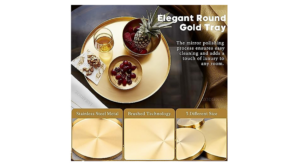 Luxury Gold Serving Tray - 12-Inch Round Decor & Organizer