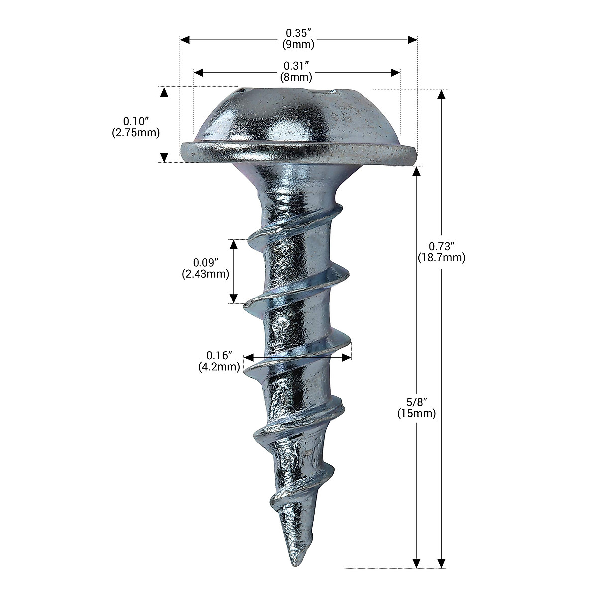 Rok Hardware #8 x 5/8" Coarse Thread Square Phillips Round Washer Head Type 17 Zinc Plated Wood Screws Zinc MDF (100)