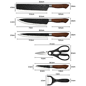 Generic Stainless Steel Kitchen Knife Set, 6 Pieces, Forged Black Nonstick Blades, INZO_PRO6