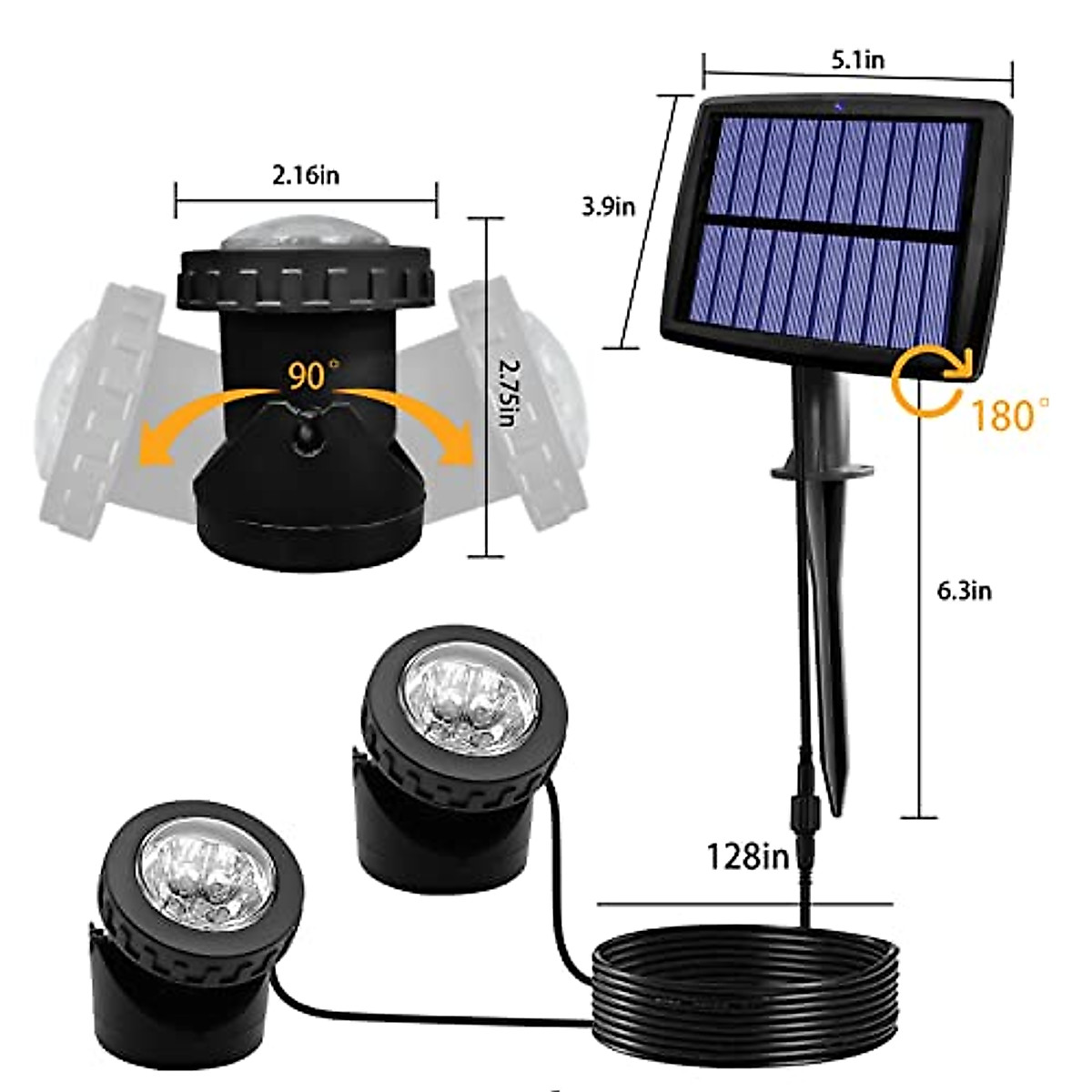 AVEKI Solar Pond Spotlights, 12 LED Solar Underwater Lights with Dual Head Waterproof Submarine Landscape Spotlight Security Lighting for Outdoor Patio Ganden Fountain Pond