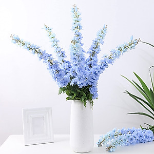 Heave 3Pcs Blue Delphinium Fake Silk Flower Arrangement Wedding Bouquet Blossoms Flowers with Stems for Indoor Outdoor Home Garden Wedding Party Decortaion Light Blue