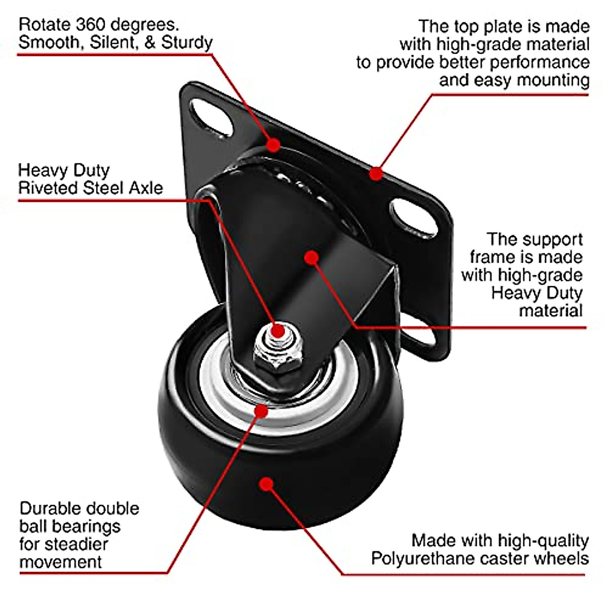 Online Best Service 24 Pack Swivel 2" Caster Wheels Rubber Base with Top Plate & Bearing Heavy Duty (24 Pack Without Brake)