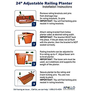 Apollo Exports International 24" Adjustable Railing Planter, Black