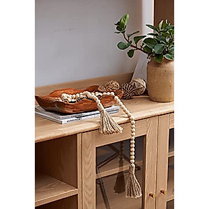 Wavy Live Edge Wooden Bowls for Decor+Wood Beads Garland, Handmade Key Bowl For Entryway Table Decor, Wood Bowls Decorative Wooden Fruit Bowl, Hand Carved Root Centerpiece Display Potpourri Wood Bowl