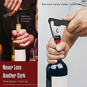 Houseables Boomerang Wine Opener, Corkscrew, 5 1/4”, Black, Cork Screw, No Blade, Foil Cutter, 3 in 1, for Waiters, Servers, Sommelier, Restaurant, Open Bottles, Beer, Multi Use, Compact