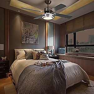 FINXIN Indoor Ceiling Fan Light Fixtures Remote LED 52 Brushed Nickel Ceiling Fans For Bedroom,Living Room,Dining Room Including Motor,Remote Switch