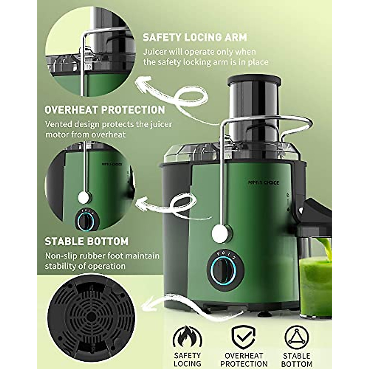 MAMA'S CHOICE Juicer Machine, 800W Juice Extractor with 3'' Big Mouth, 3 Speed Centrifugal Juicer for Whole Fruit Vegetable, Easy to Clean, Non-Slip Feet, BPA-Free