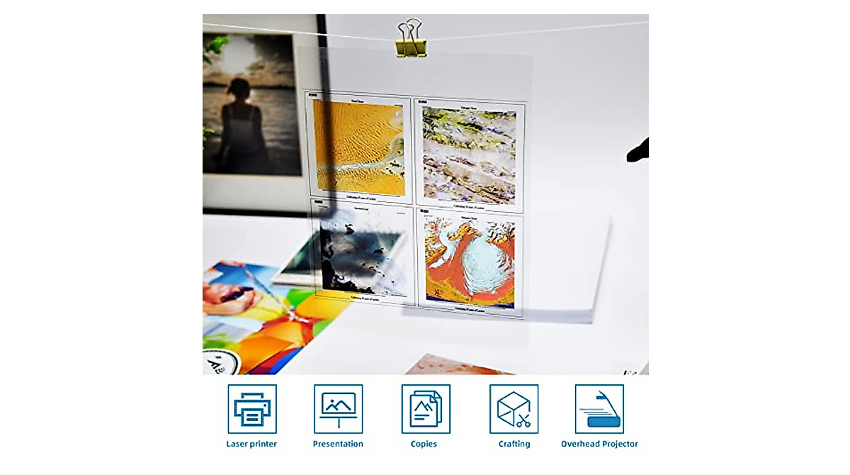100 Sheets 8.5x11 Laser Transparency Film for Printers