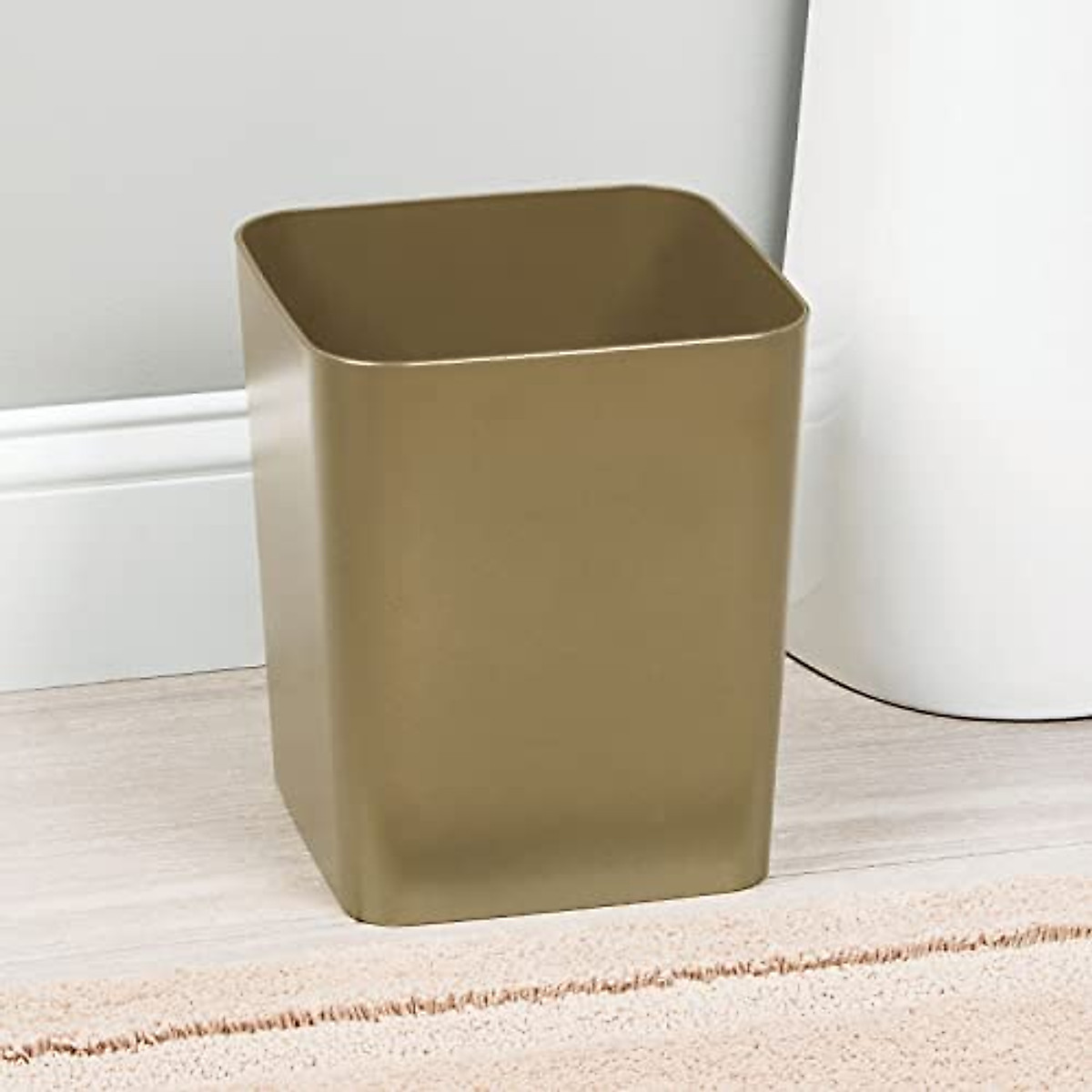 mDesign Square Shatter-Resistant Plastic Small Trash Can Wastebasket, Garbage Container Bin for Bathrooms, Powder Rooms, Kitchens, Home Offices - 2 Pack - Soft Brass Finish