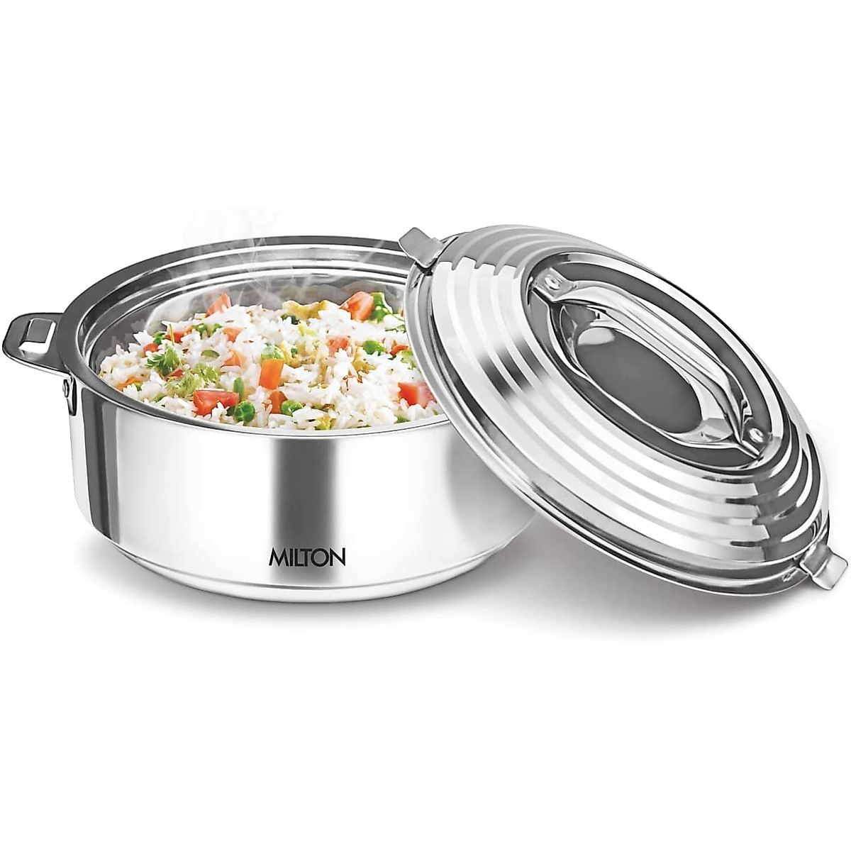 Milton Casserole for hot food, insulated stainless steel hot pot with lid, 84 oz (2500 ml) 2.6 qt, Serving box (bowl, dish) for food and roti Galaxia 2500 Food Warmer Cooler, Silver