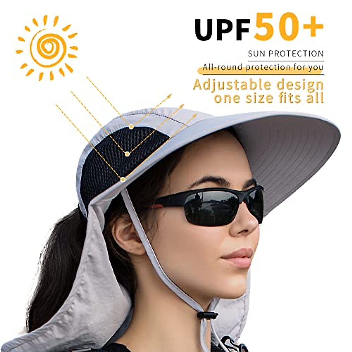 Sun Hat for Men Women with Neck Flap,UPF 50+ UV Protective Hiking Fishing Hats,Wide Brim Sun Hat for Women&Men …