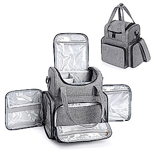 LEAFFUP 2 Layers Large Travel Makeup Bag with 2 Removable Pouches, Large Cosmetic Bag with Detachable Partition, Portable Cosmetic Bag with Multiple Storage Sections (Patent Pending), Grey