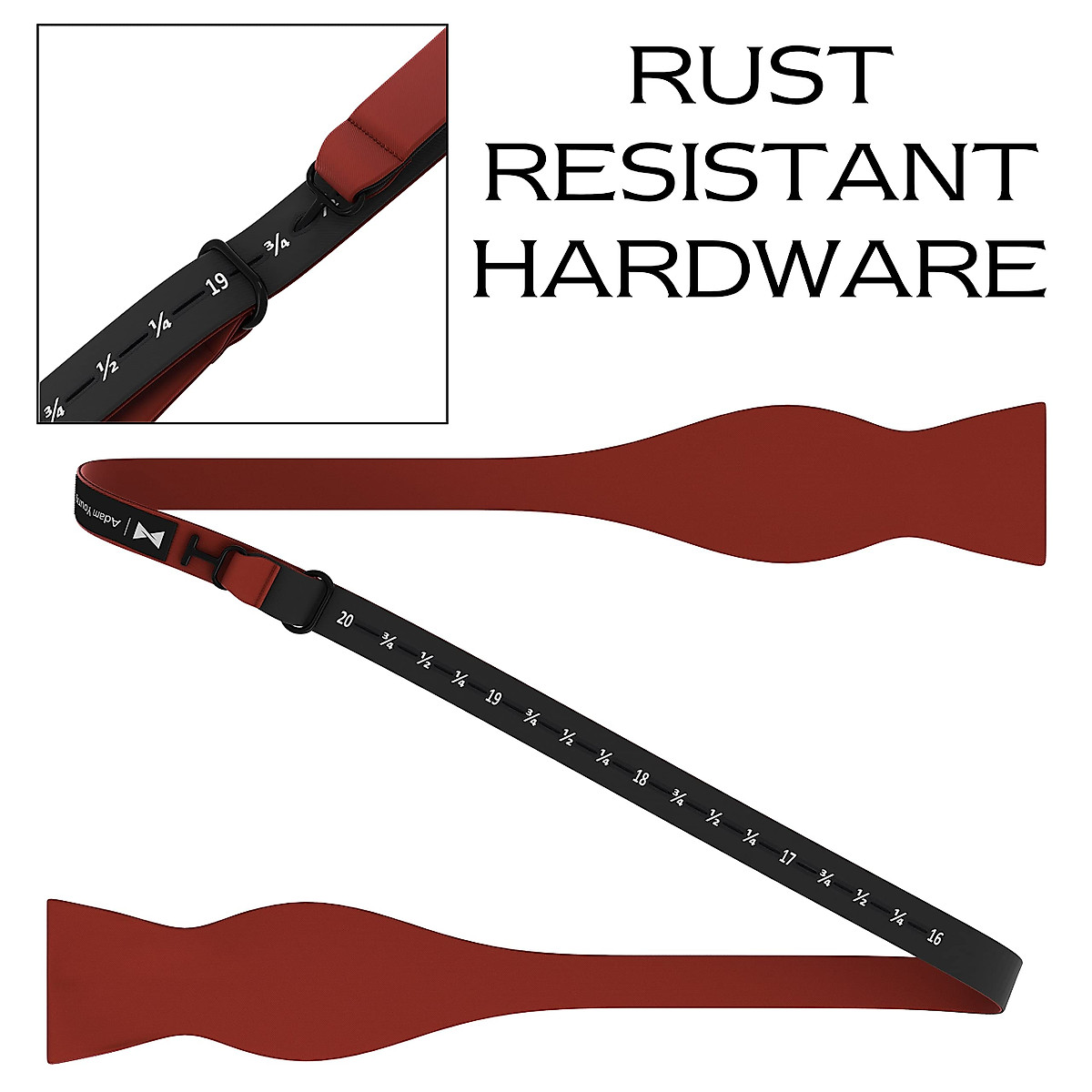 Adam Young Men's Terracotta Self Tie Bow Tie with Pocket Square & Cufflinks Formal Satin Classy Bowtie for Tuxedo Faux Silk (Classic, Rust)