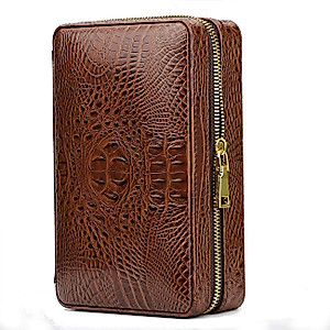TIME C Club 4-Finger Portable Travel Crocodile Skin-Style Burgundy Leather Cigar Case, Cigar Humidor, Cigar Cutter and Humidifier, Father's Day, Birthday Gift