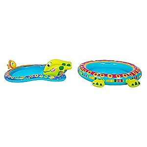 Banzai BAN-85319 Shade 'N Slide Turtle Heavy Duty Outdoor Toy Inflatable Kiddie Splash Pool Set with Sprinkler for Children and Kid Backyard Water Fun