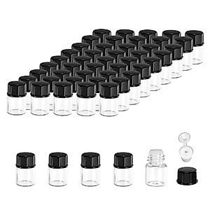 PATIKIL 1ml Essential Oil Bottles, 50 Pack Clear Glass Bottles with Orifice Reducer Sample Vial Octagon Screw Cap Storage Vials Container, Black