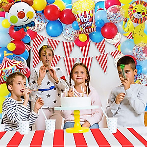 Carnival Theme Party Decorations, Circus Carnival Party Decoration Including Carnival Backdrop,Tablecloth, Latex Balloons and Lion & Popcorn Aluminum film balloon for Party Decorations Supplies