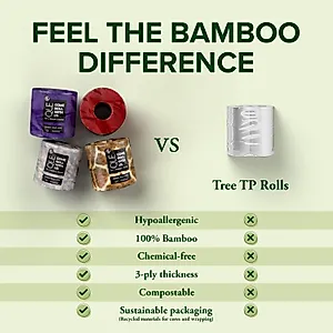 QLE Bamboo Toilet Paper 4 Pack 3 Ply 300 Sheets Bamboo RV Toilet Paper Rolls - Organic Chemical Free Toilet Paper, Hypoallergenic Toilet Paper Bamboo Soft, Compostable Septic Safe Plant Toilet Paper