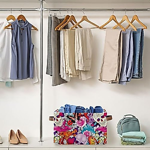 Skull Flowers Butterflies Storage Basket Bins Foldable Toy Baskets Organization with Handles Laundry Hamper for Home Boys Girls Office Closet Shelf Nursery Baskets,1 pcs