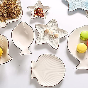 Appetizer Bowls Set of 2 Sauce Dish Ocean Starfish Shell Fish Shape Ceramic Appetizer Plates Snack Fruit Sushi Dessert Jewelry Plates Dinnerware Trays Home Decoration Salad Bowls ( Size : 6.30x4.13in