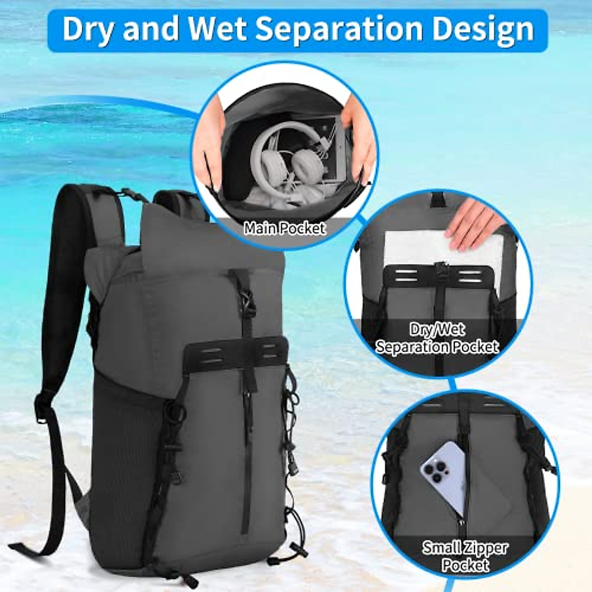 Atarni Waterproof Dry Bag Backpack - 20L/30L Floating Lightweight Bags With Zipper Dry Sack & Roll Top for Kayaking Swimming Boating Rafting Fishing Hiking Camping and Beach