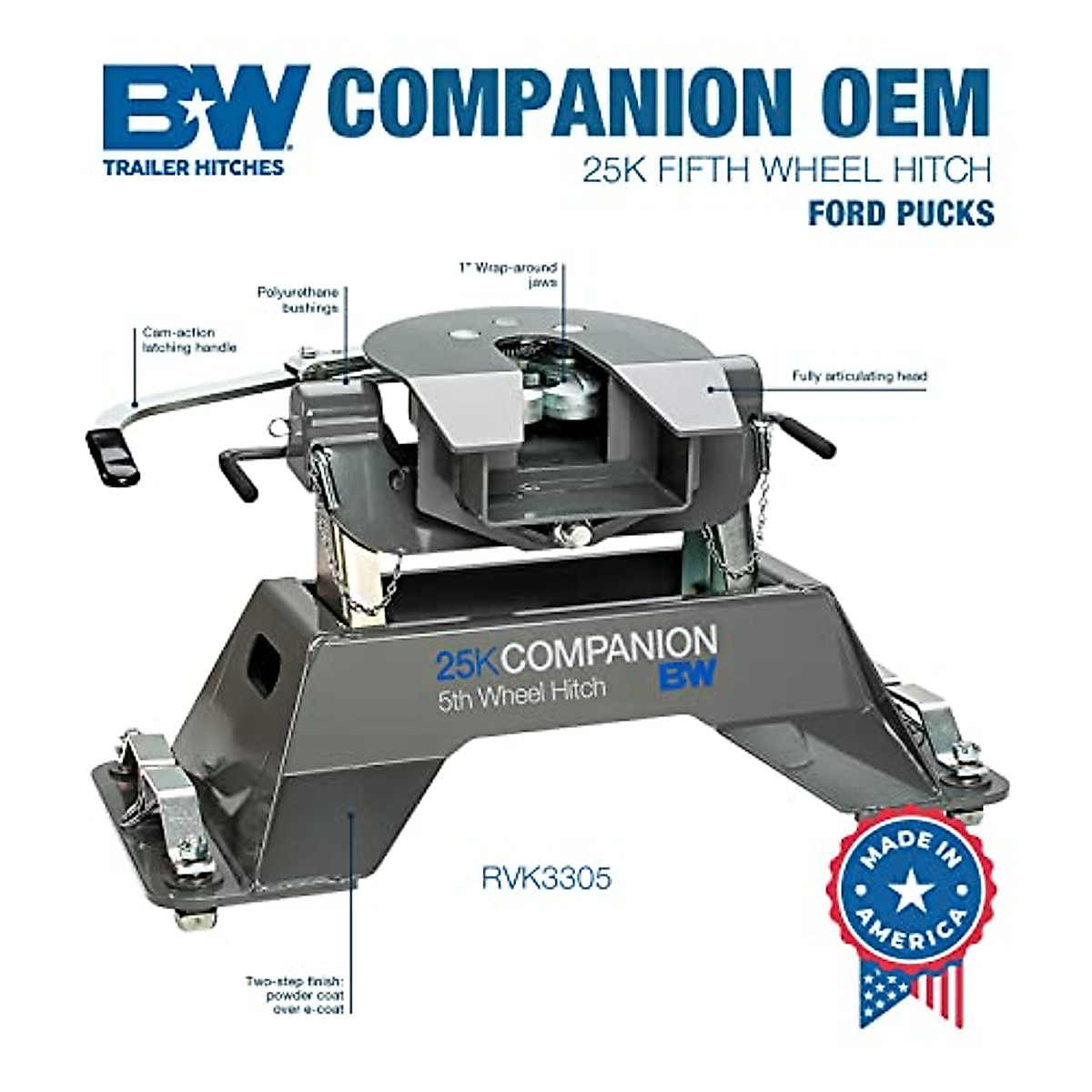 B&W Trailer Hitches 25K Companion Fifth Wheel Hitch - Compatible with Ford Puck System - RVK3305