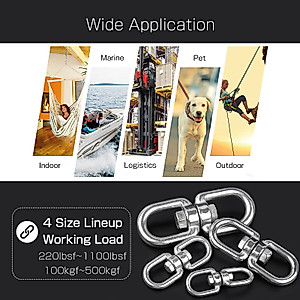 AMYSPORTS Heavy Stainless Swivel Eye Ring Steel Hanging Swivels Eye Connector Double Ended Swivel Eye Marine SUS316 Loop Dia 6mm 3/13inch 330lbsf 4pcs