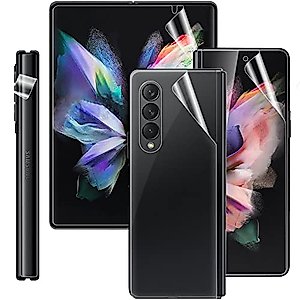 CWQZGUF [1Set 3PCS] Galaxy Z Fold 3 Screen Protector, Inside TPU Film + Full Covered Outer + Back Cover Screen Protector, High Clarity, Anti-Shatter, Bubble Free for Samsung Z Fold 3 5G Screen Protector