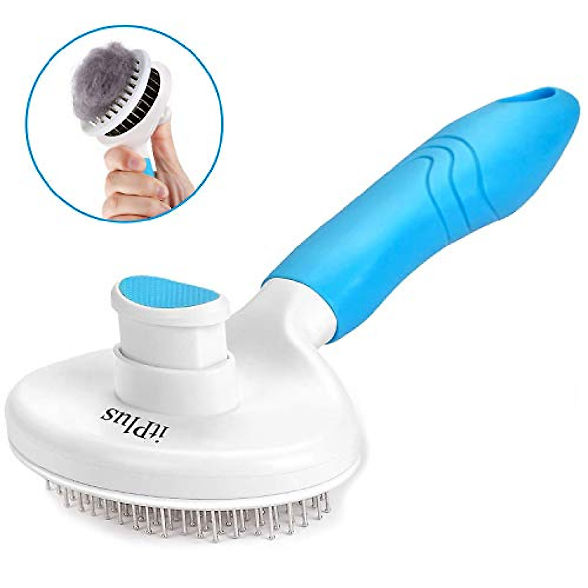 Cat Grooming Brush, Self Cleaning Slicker Brushes for Dogs Cats Pet Grooming Brush Tool Gently Removes Loose Undercoat, Mats Tangled Hair Slicker Brush for Pet Massage-Self Cleaning (Blue)