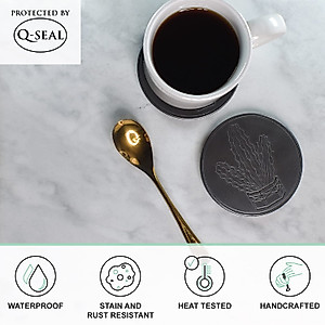 Questech Décor Coasters, Rustic Farmhouse Hosting Housewarming Gift Idea, Coasters for Coffee Table with Protective Cork Backer, Decorative Cactus Garden Design, Wrought Iron Finish, Set of 4