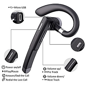 Bluetooth Headset,AMTERBEST Wireless Bluetooth Earpiece Hands-Free Earphones with Built-in Mic Compatible with iPhone and Android for Cell Phone, Skype, Truck Driver,Office,Sport