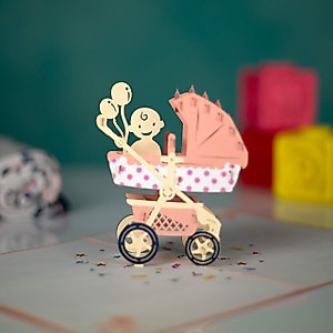 Baby Shower Pop Up Card for Boy Girl by DEVINE Popup Cards | New Baby Stroller Congratulations Card | Welcome Home Baby Shower Card | 3D Gift Card Thank You Love | Congratulations Baby Card