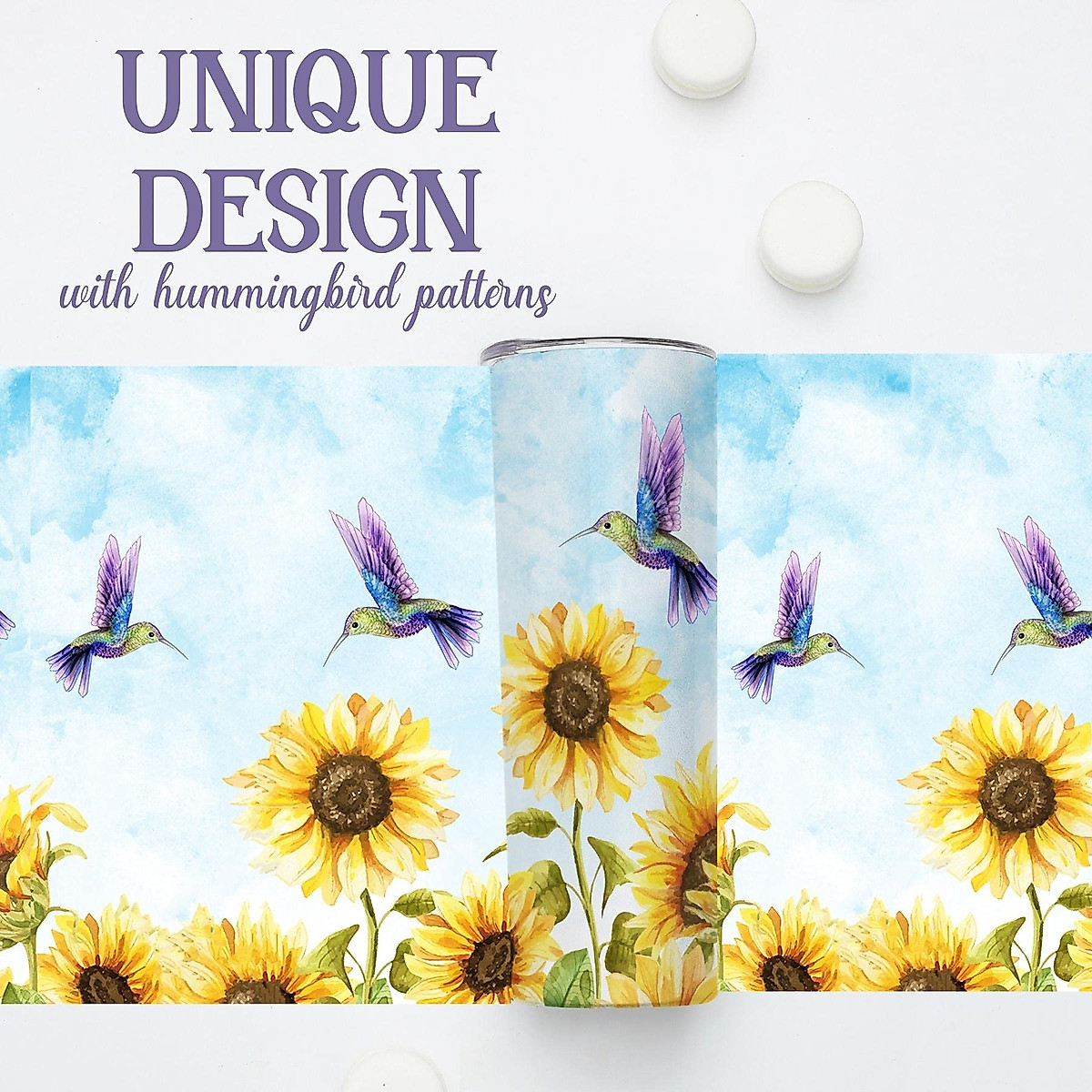 Onebttl Hummingbird Skinny Tumbler Gifts For Women, Female, Her and Hummingbird lovers - 20oz/590ml Stainless Steel Insulated Tumbler with Straw, Lid, Message Card - White