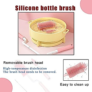 Silicone Bottle Cleaning Brush Set, 360° Rotating Silicone Bottle Cleaning Brush Cleaner Set for Baby Bottles, Sports Bottle, Vase, Glassware, and Smaller Diameter Bottle Openings (Pink)