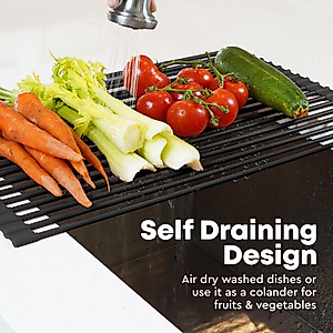 Zulay Kitchen Extra Large Roll Up Dish Drying Rack- Heavy Duty Silicone Wrapped Steel Rods Over Sink Dish Drying Rack - Versatile Roll Up Sink Drying Rack & Trivet (Gray),20.5 inches x 13 inches