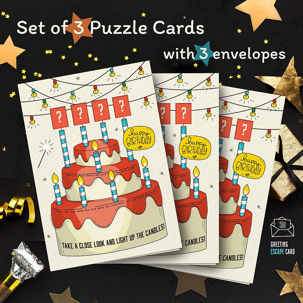 iDventure 3x set puzzle greeting Birthday cards for puzzle enthusiasts. Clever combination of Birthday card & Escape Room