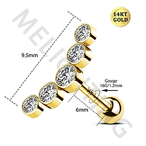 MeIighting 14K Gold Helix Earrings 16G Clear CZ Cartilage Earrings Tragus Piercing Earrings Stud Earring Body Piercing Jewelry