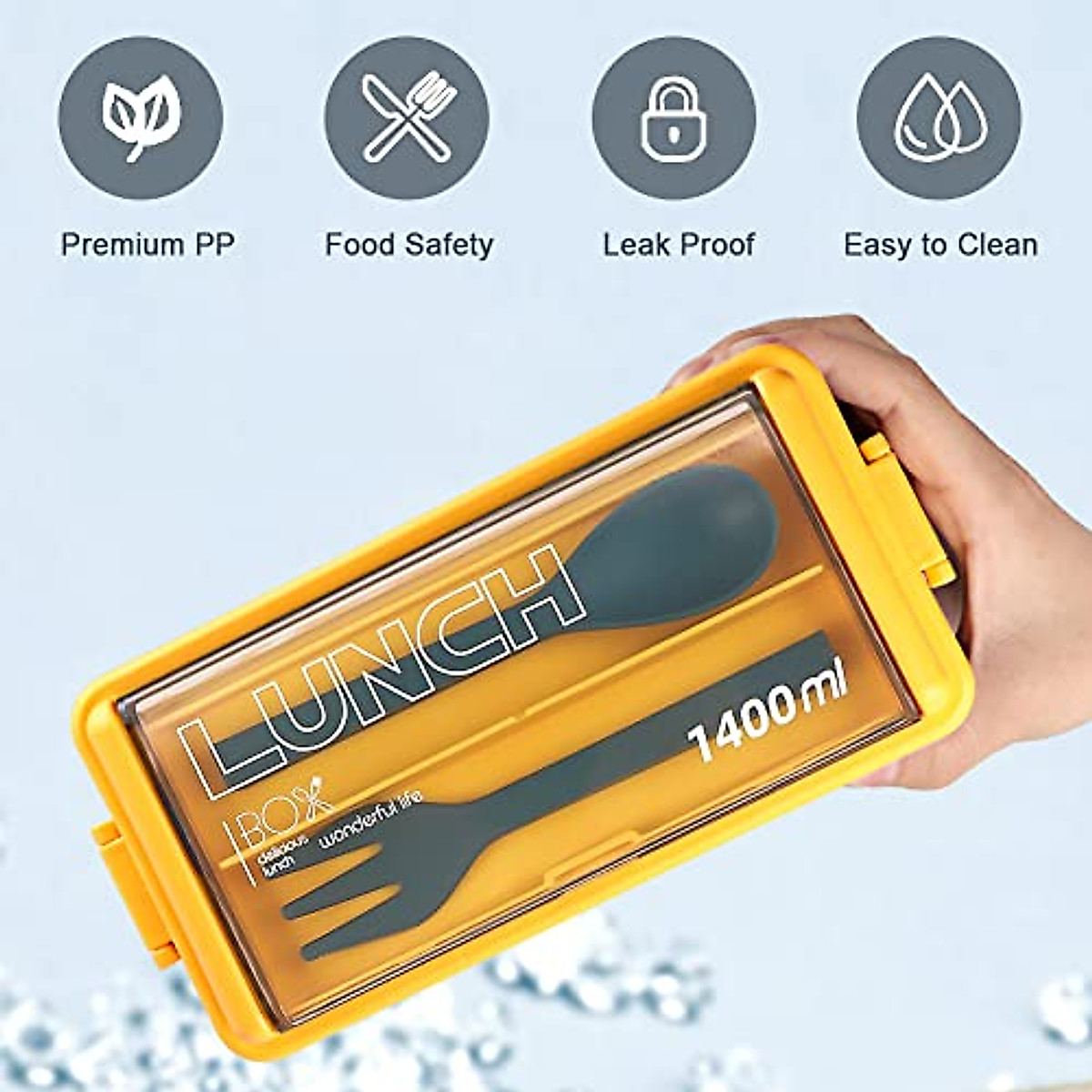 NatraProw Bento Box Adult Lunch Box, 3-in-1 Stackable Lunch Containers, 47OZ Bento Box with 4 Compartments, Fork & Spoon, Leak Proof, Microwave Safe (Blue)