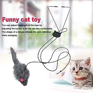 YUGYUJ Cat Toy Rope Mouse Play Supplies, Hanging Retractable Cat Catching Mouse Toy, Funny Door Hanging Bouncing Mouse Retractable Plush Mice Cat Interactive Toy (Black)