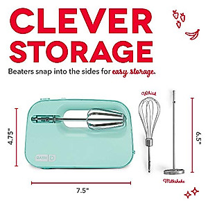 Dash SmartStore™ Deluxe Compact Electric Hand Mixer + Whisk and Milkshake Attachment for Whipping, Mixing Cookies, Brownies, Cakes, Dough, Batters, Meringues & More, 3 Speed, 150-Watt – Aqua