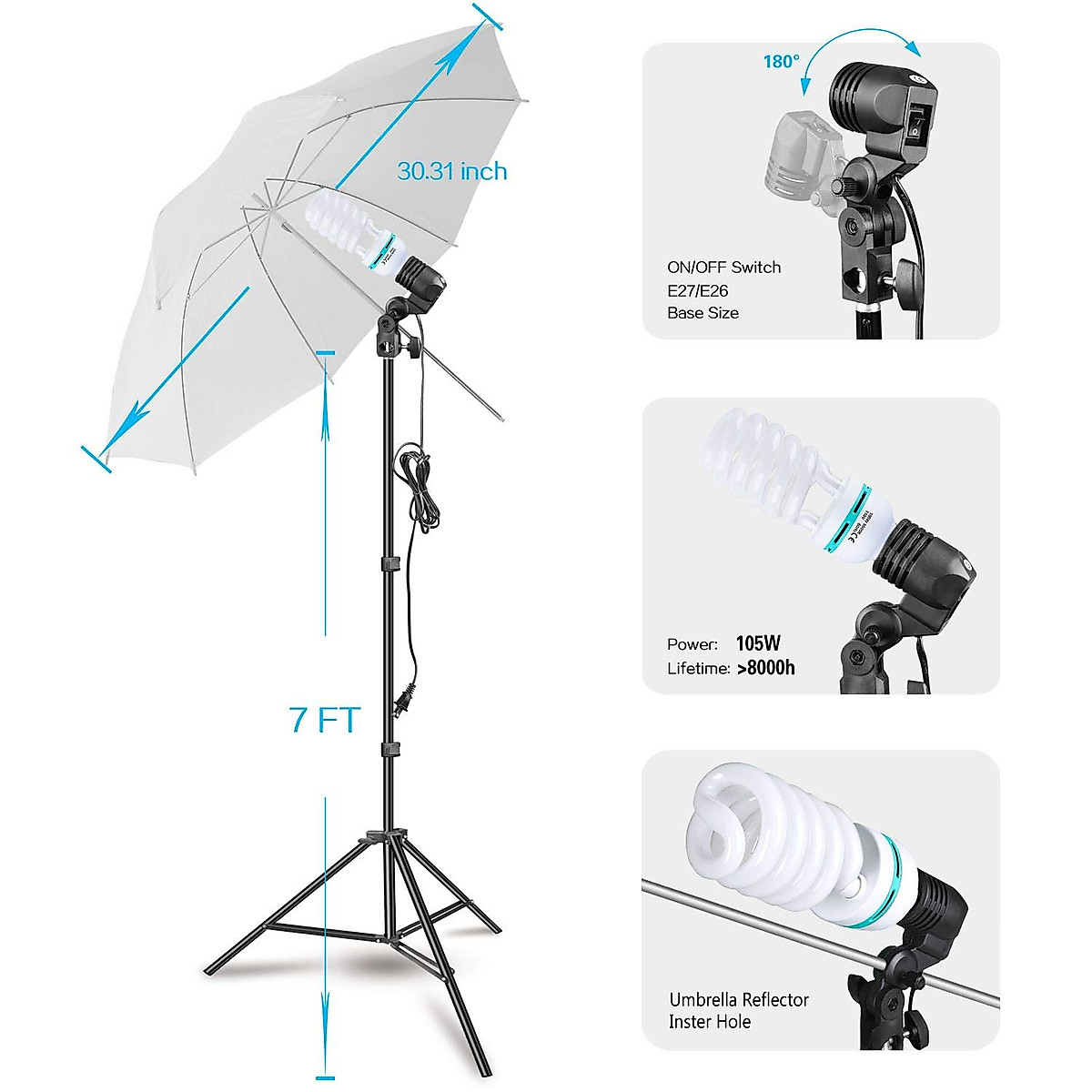 SLOW DOLPHIN Photography Background Stand Support System with Muslin Backdrop (Chromakey Green Screen kit),1050W 5500K Daylight Continuous Umbrella Lighting Kit for Photo Studio Product, Portrait