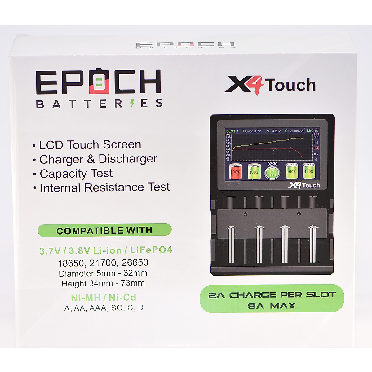 Epoch X4 Touch - LCD Touch Screen 4 Bay Lithium ion Battery Charger
