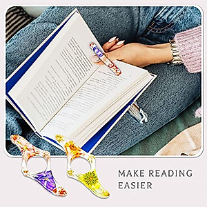 2 Pieces Dried Flower Resin Book Page Holder Transparent Thumb Ring Page Holder Handmade Personalized Flower Resin Holders Reading Bookmark Accessories for Reader Book Lovers