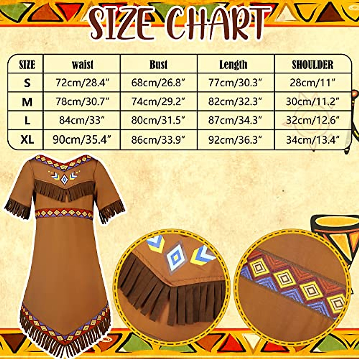 Boyiee 4 Pcs Mardi Gras Girl Native American Costume Set Indian Native Princess Costume for Carnival Halloween Cosplay Party (L)